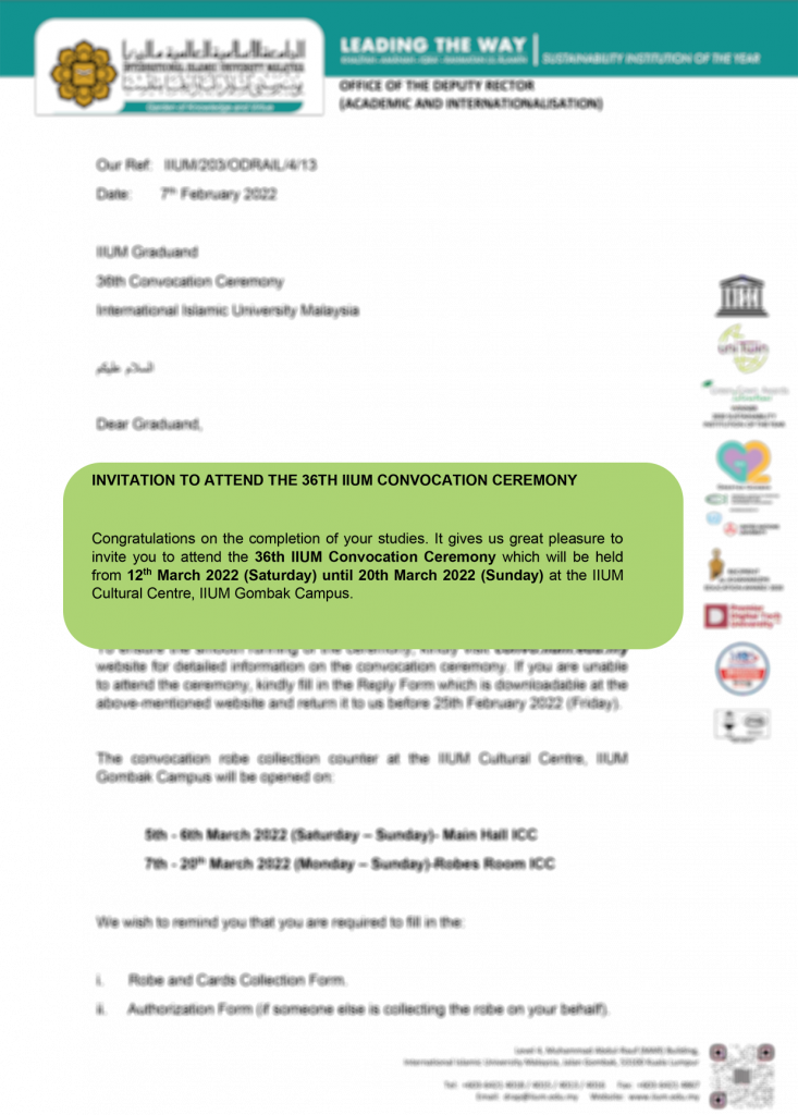 announcement – IIUM CONVOCATION